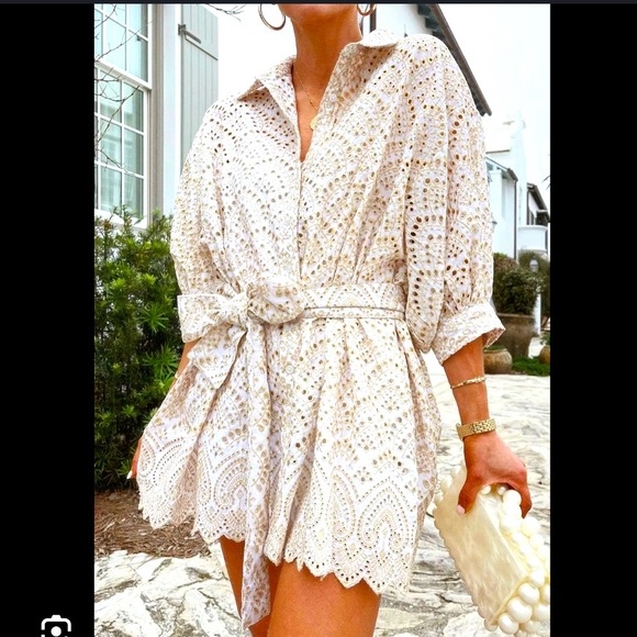 sundress | Dresses | Nwt Sundress Florine Short Eyelet Gold Dress With ...